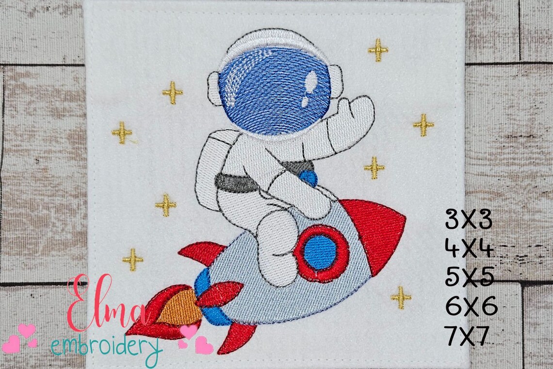 Astronaut on Rocket Fill Stitch Machine Embroidery Design (digital ...