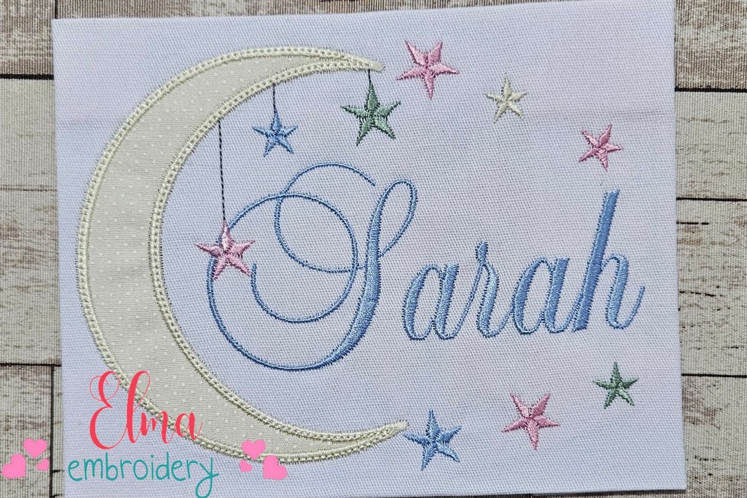 Moon and Stars - Applique - 4x4 5x4 5x7 5x8 6x10 7x12 - Machine ...