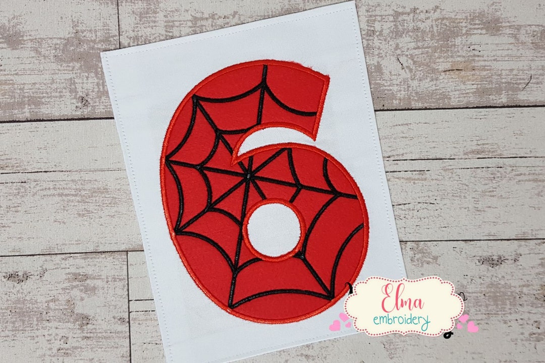 Spider Birthday Number 6 Six Sixth Birthday - Applique Embroidery - 4x4 ...