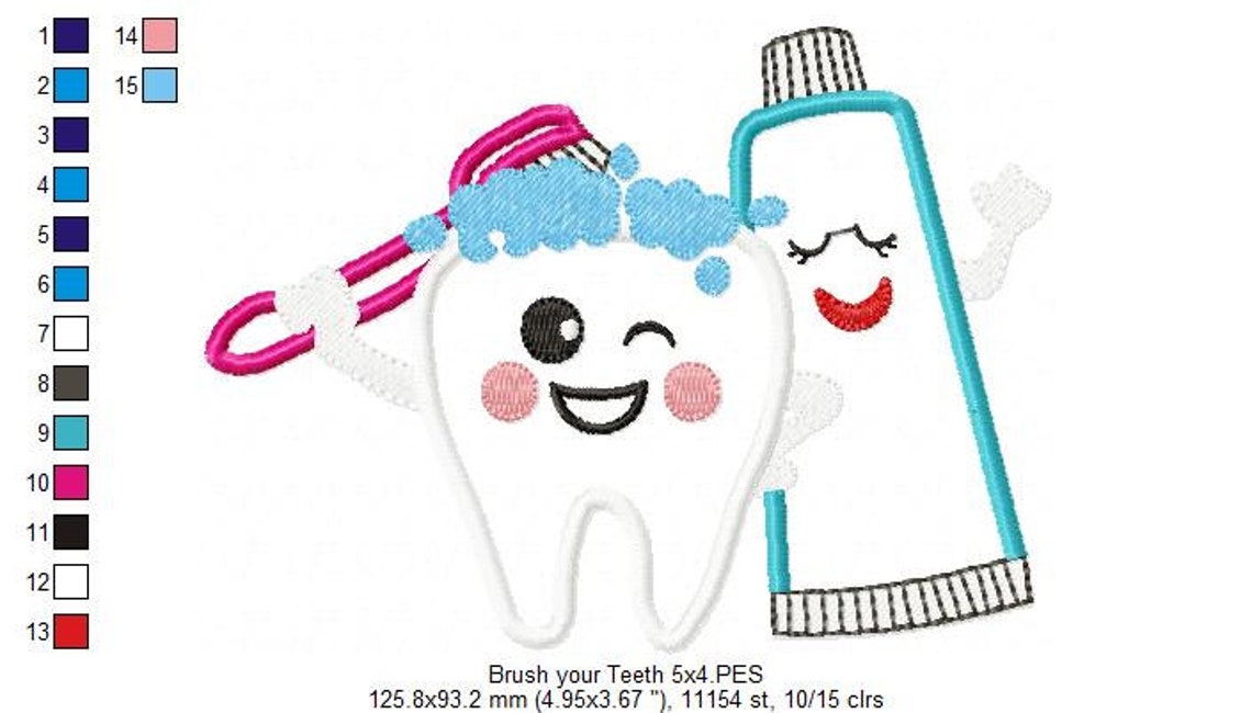 Brush Your Teeth Machine Embroidery Design Applique | Etsy