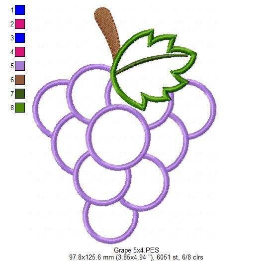 Grape Applique Embroidery Design 4x4 5x4 5x7 5x8 6x10 7x12 | Etsy
