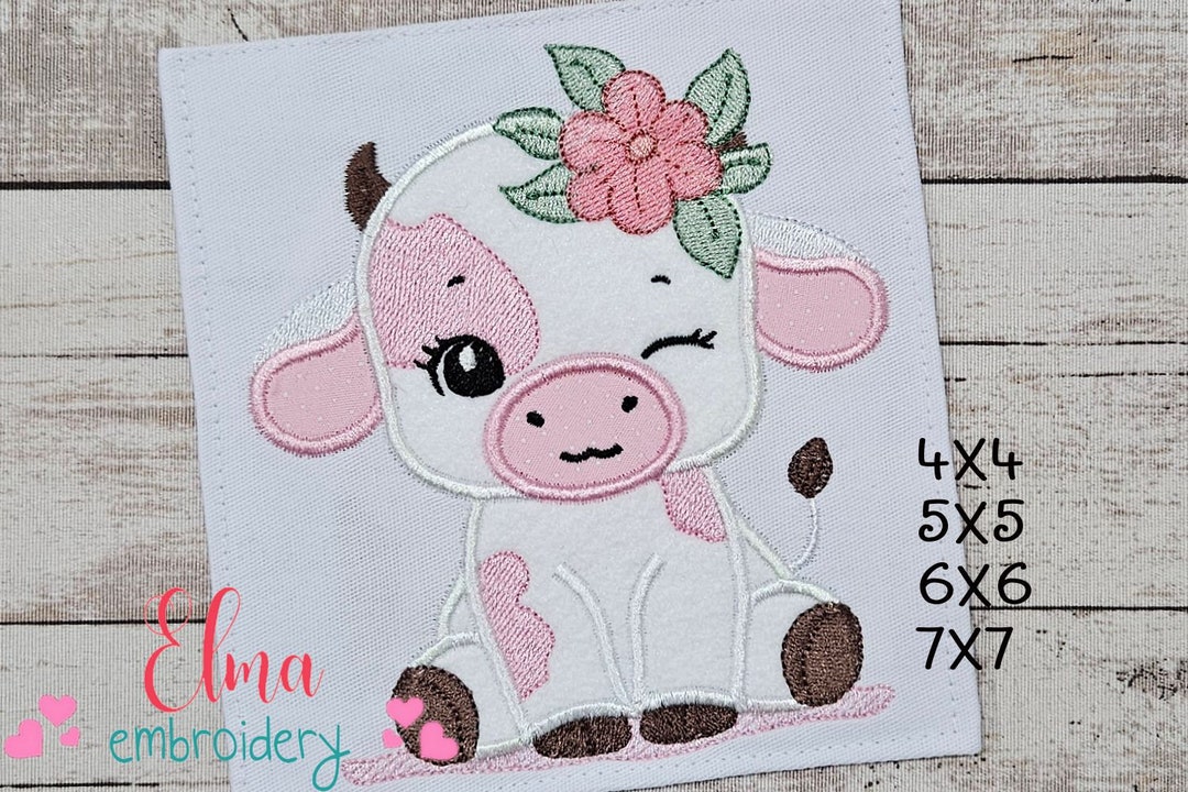 Cow Girl Applique - Blinking Animal Embroidery Design (digital Download ...