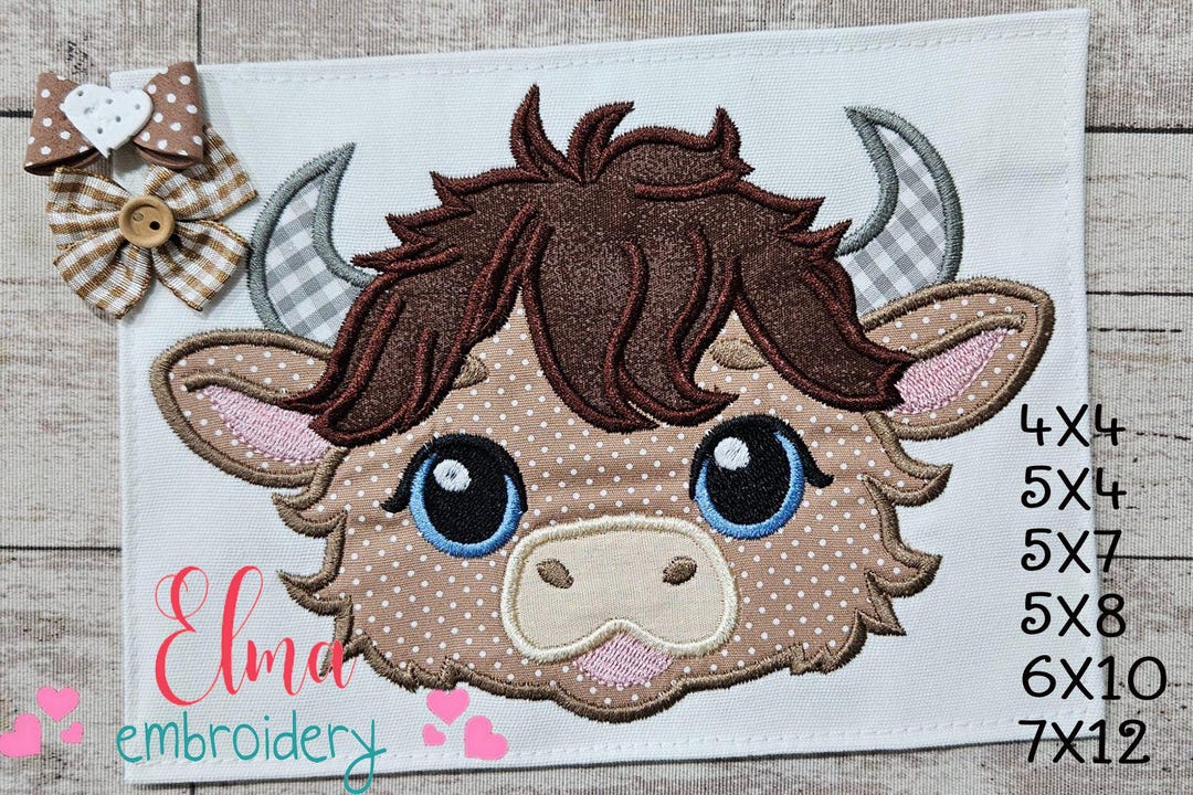 Highland Cow Face Boy - Machine Embroidery Design - Applique - Animal ...