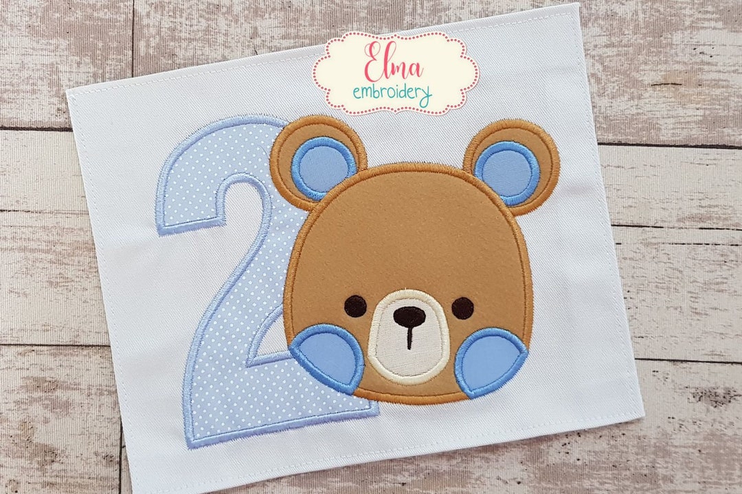 Teddy Bear Boy Number 2 Two 2nd Second Birthday - Applique Embroidery ...