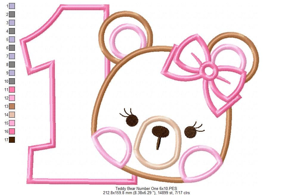 Teddy Bear Girl Number 1 One 1st Birthday Applique - Etsy