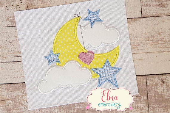 Star Applique Embroidery Design Set of 2 Moon Applique Embroidery ...
