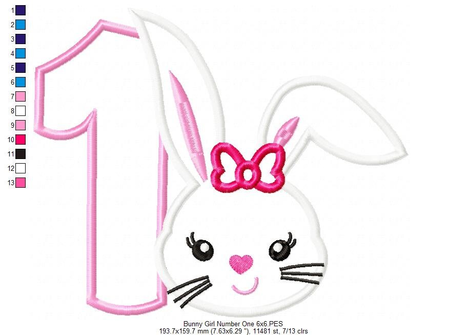 Bunny Girl Number 1 One 1st Birthday Applique Embroidery | Etsy