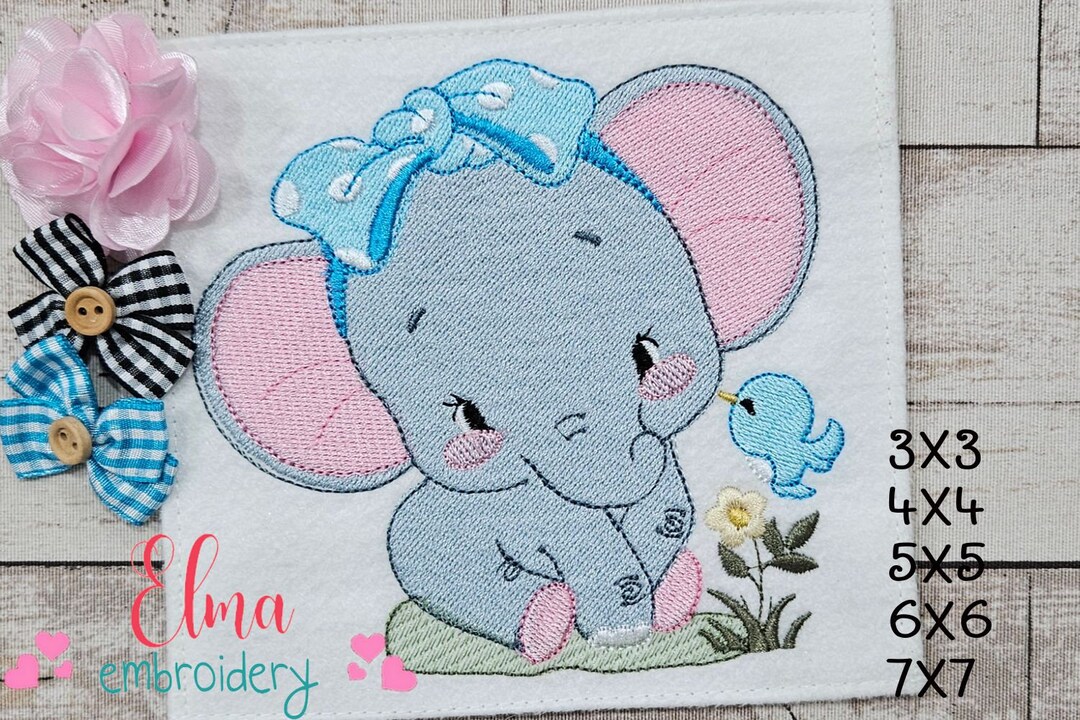 Elephant Girl With Bow Machine Embroidery Design (digital Download) - Etsy