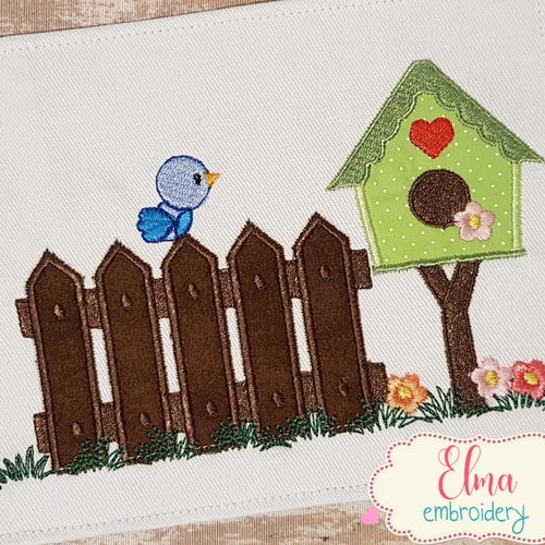 Colorful Fence and Birds Machine Embroidery Design - Etsy
