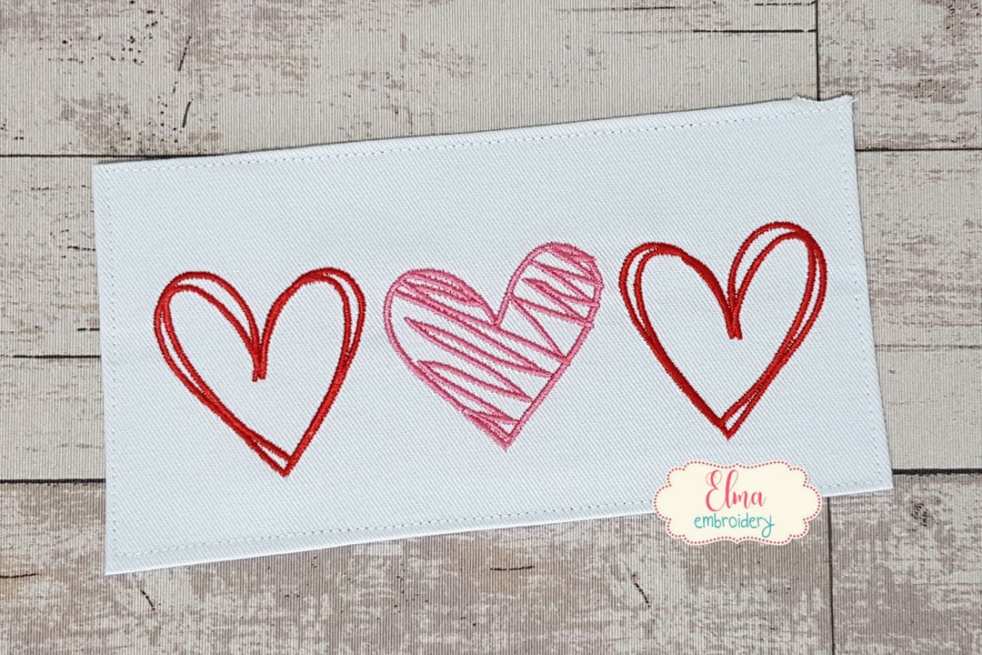 Hearts Trio Machine Embroidery Design: Fill Stitch (digital Download ...
