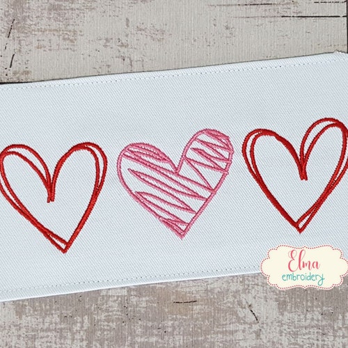Heart Trio Scribble Stitch Embroidery Design 5x7 6x10 8x8 8x12 - Etsy