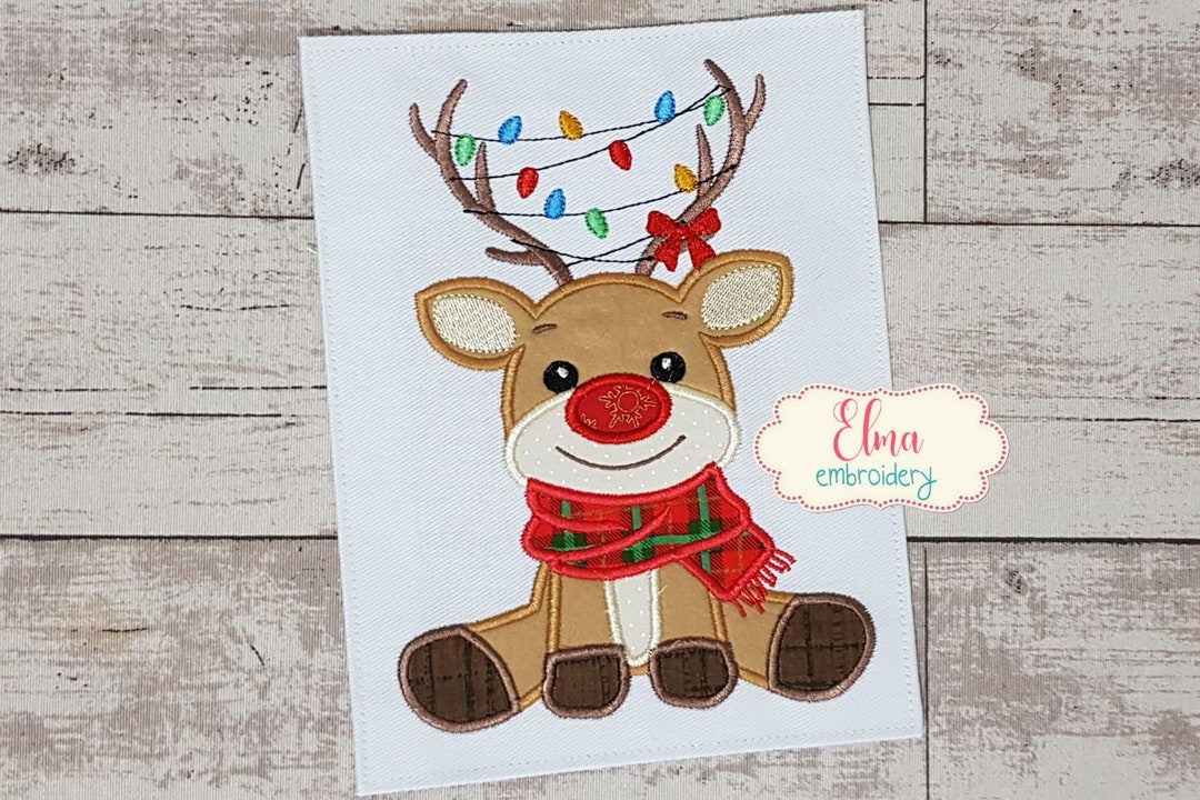 Rudolph Reindeer With Christmas Lights - Applique Embroidery Design - Etsy