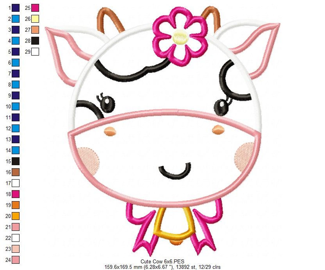 Cute Farm Cow Girl Machine Embroidery Design Applique - Etsy