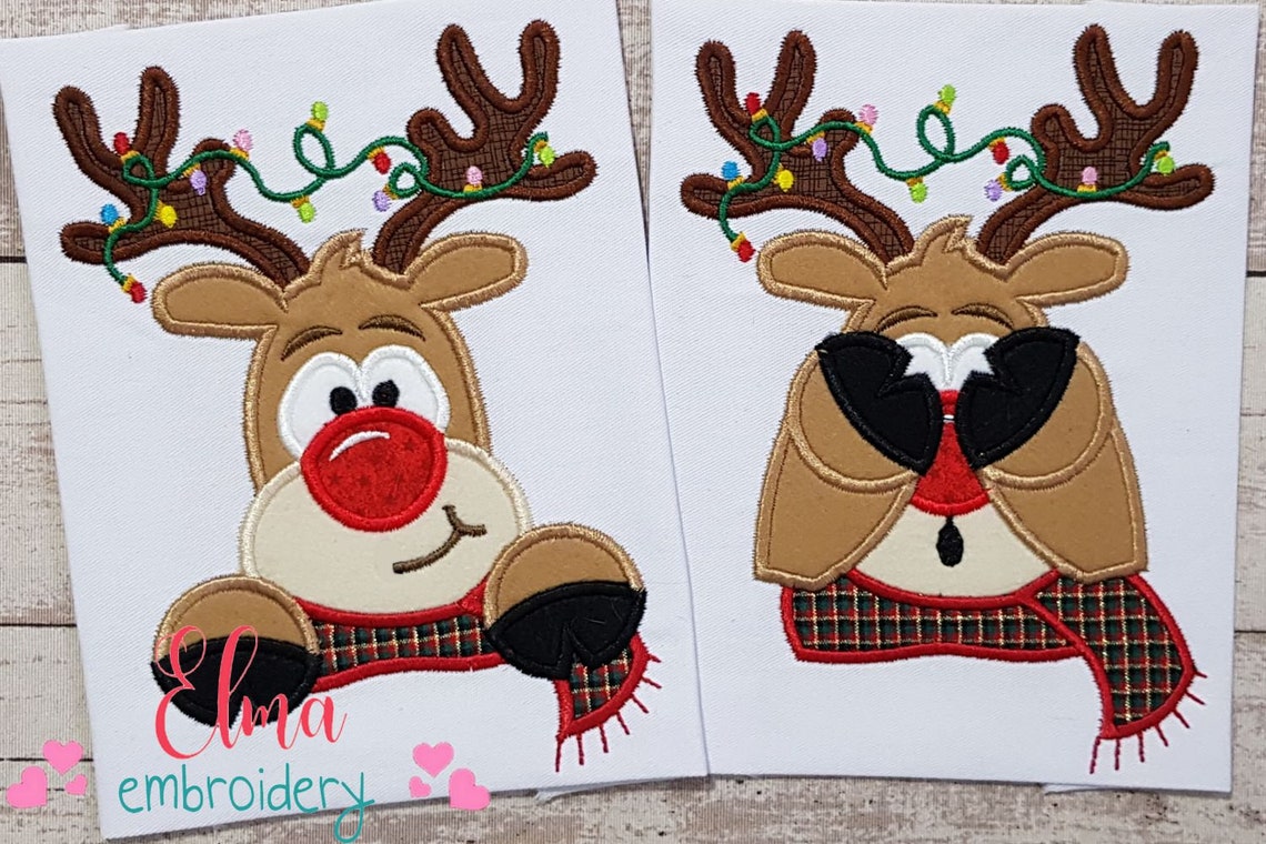 Rudolph Reindeer Applique: Christmas Machine Embroidery Design (4x4 5x5 ...