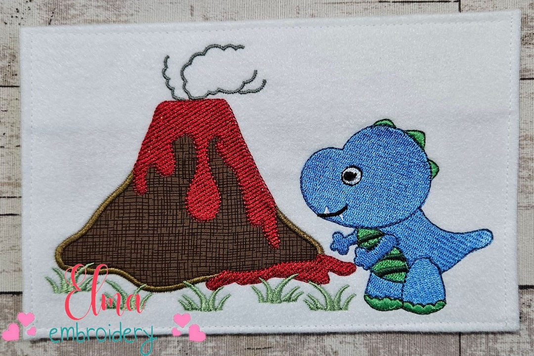 Dinosaur and Volcano - Machine Embroidery Design - Applique - Animal ...
