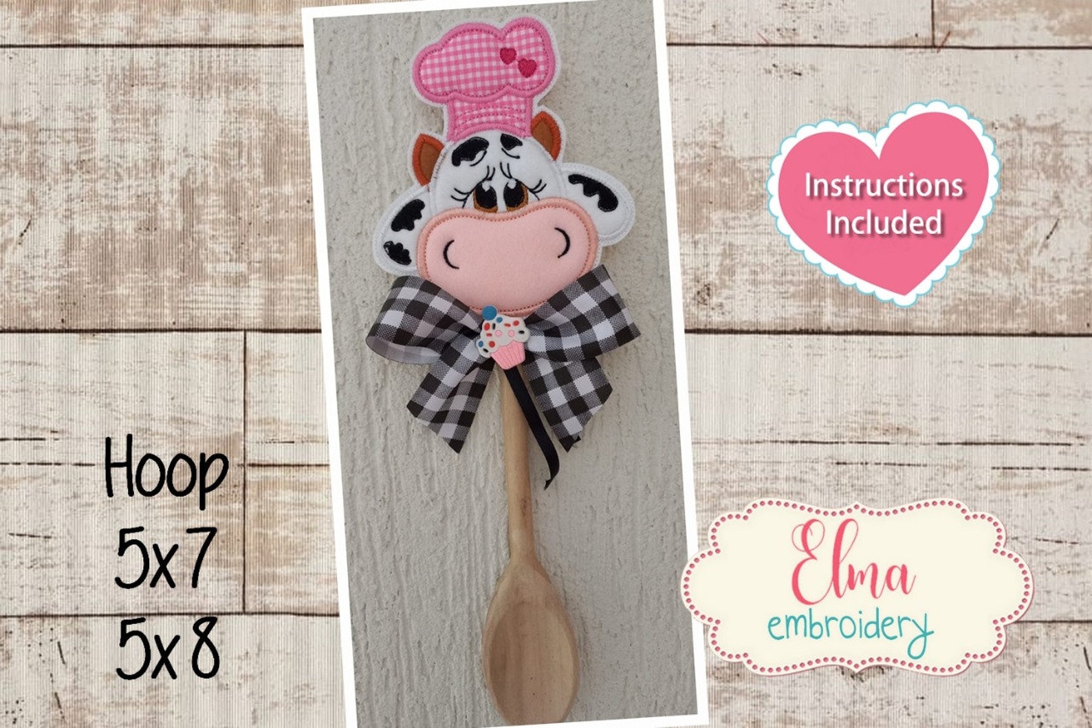 Cute Chef Cow Apply for Spoons Embroidery ITH Applique 5x7 - Etsy