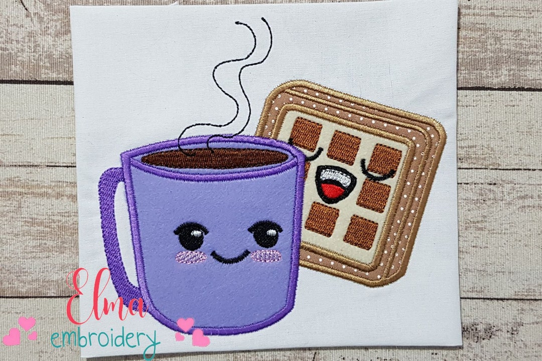 Happy Hot Chocolate and Waffle - Applique - Kitchen Embroidery - 4x4 ...