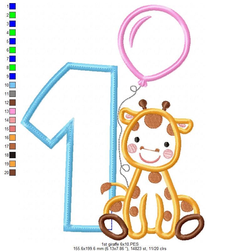 Giraffe Boy Number 1 One 1st Birthday Applique Embroidery - Etsy