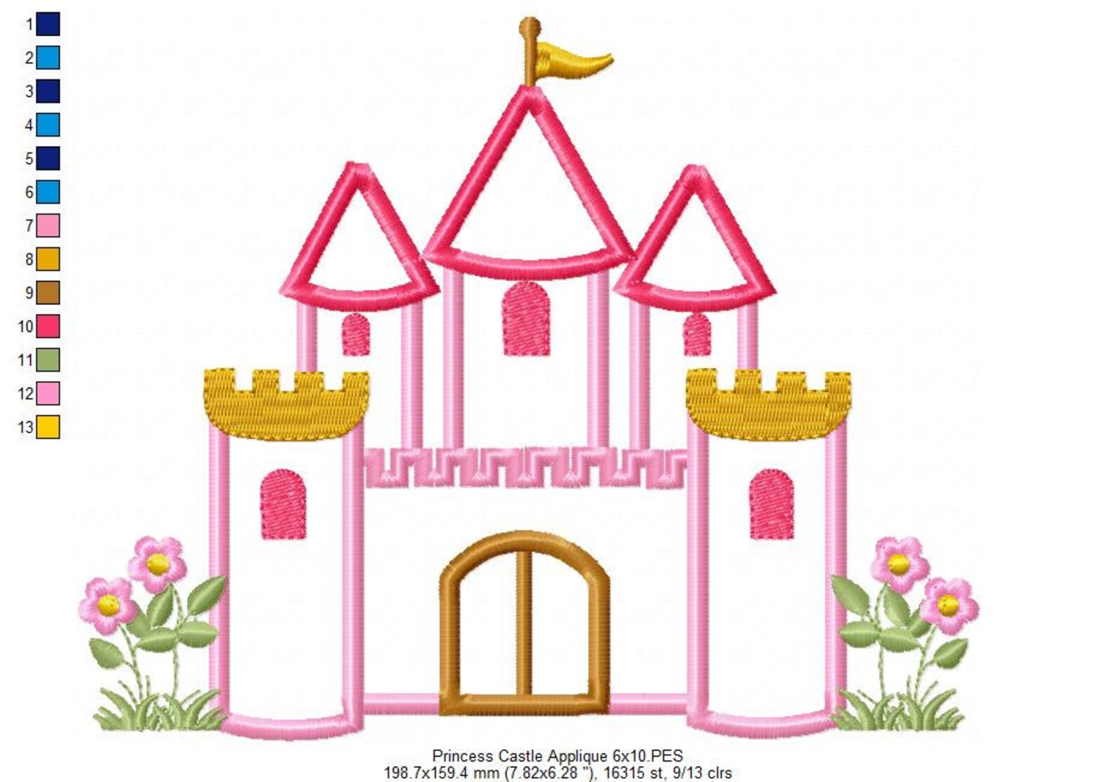 Princess Castle Applique - Machine Embroidery Design (4x4 5x4 5x7 5x8 ...