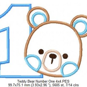 Teddy Bear Boy Number 1 One 1st Birthday - Applique Embroidery - 4x4 ...