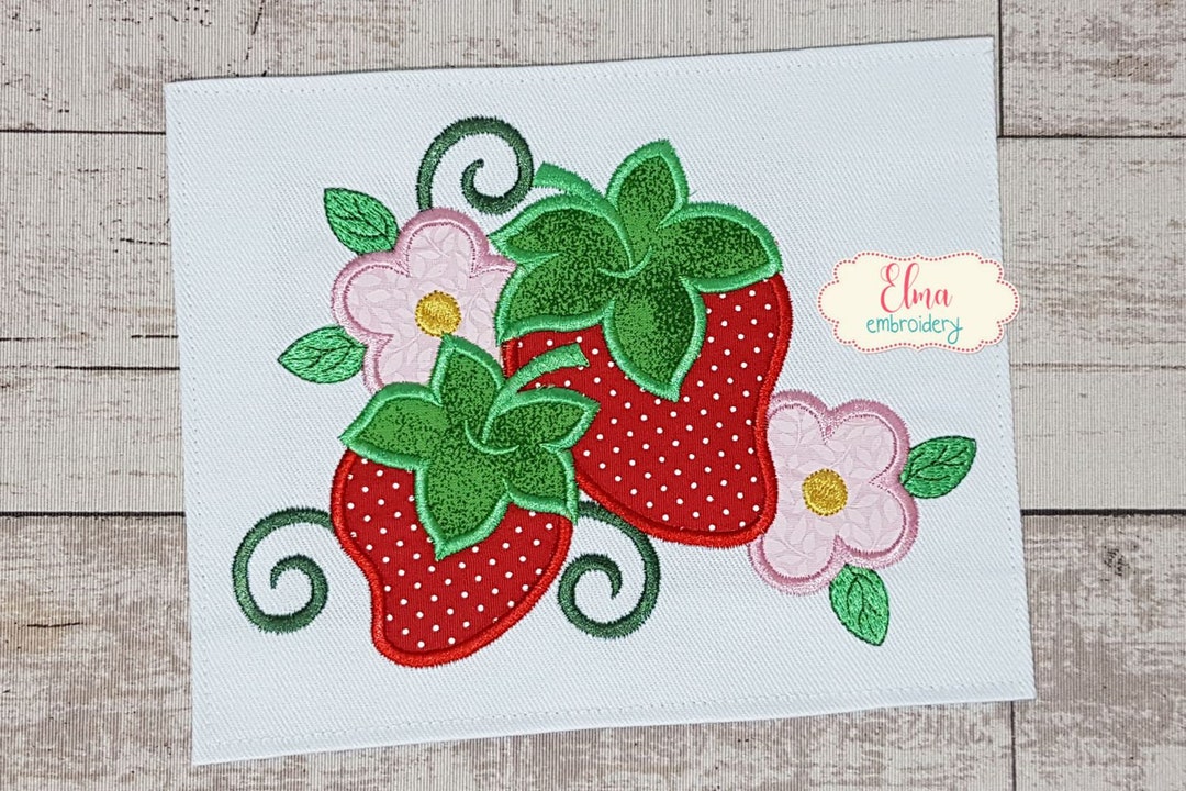 Strawberry and Flowers - Applique Embroidery Design - 5x7 6x10 7x12 ...