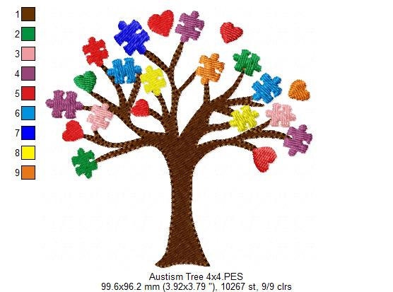 Autism Tree Fill Stitch Embrooidery 3x3 4x4 5x5 6x6 7x7 - Etsy