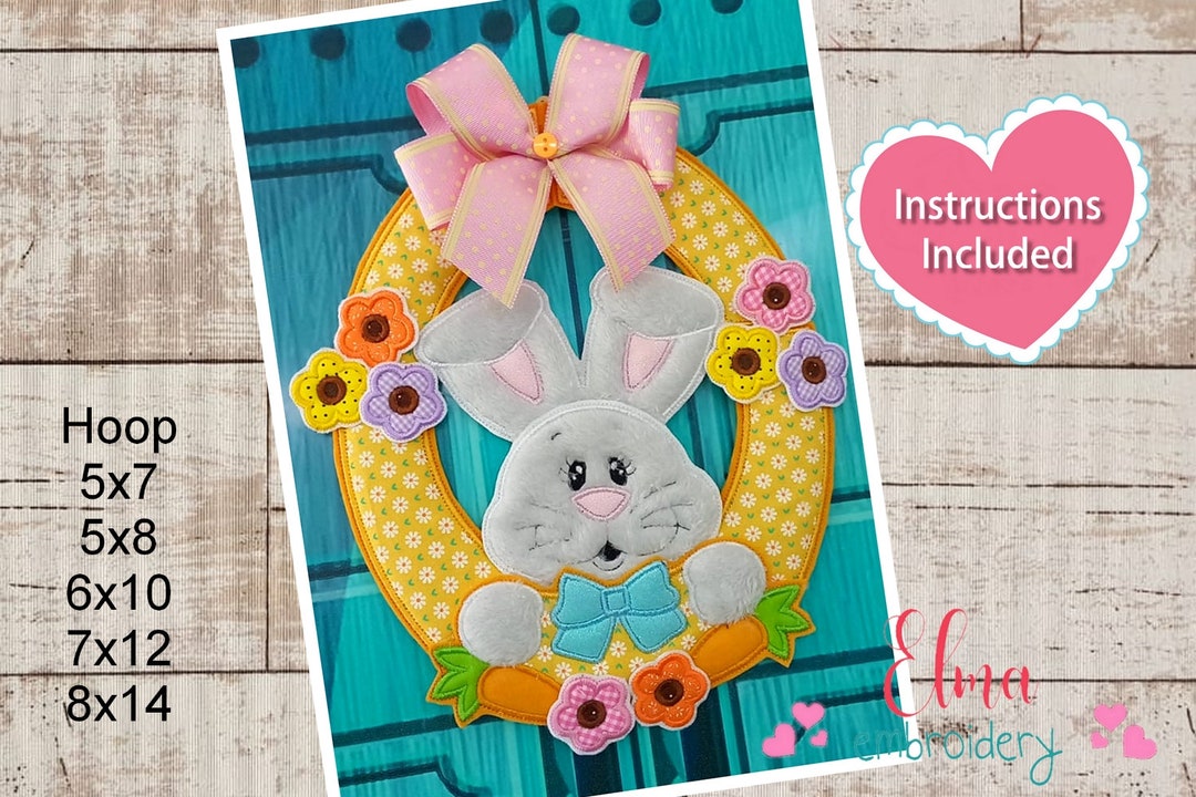 Easter Bunny Wreath Applique: ITH Embroidery Project (5x7 6x10 7x12 ...