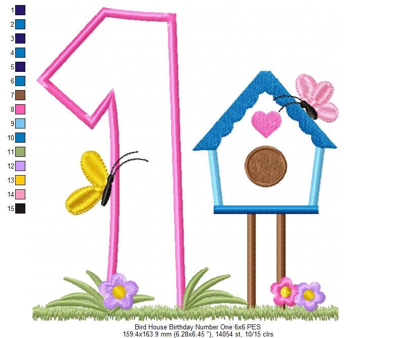 Bird House Number 1 One 1st Birthday Applique Embroidery - Etsy