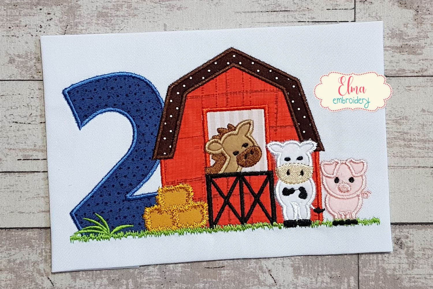 Barn 2nd Birthday Farm Animals Number 2 Two - Applique Embroidery - 5x4 ...