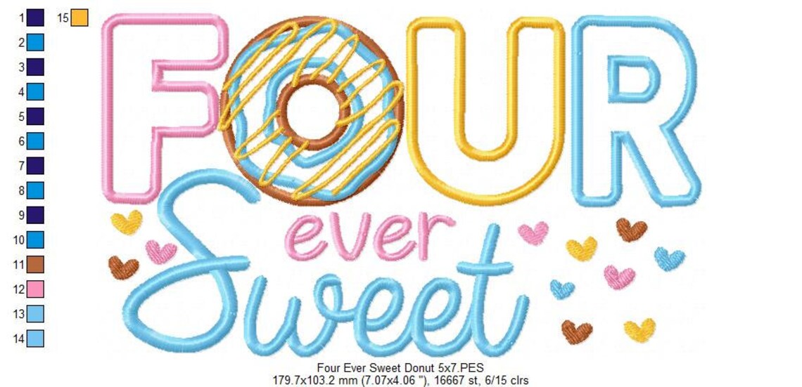 Four Ever Sweet Donut 4th Birthday Applique 5x4 5x7 5x8 - Etsy