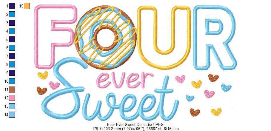 Four Ever Sweet Donut 4th Birthday Applique 5x4 5x7 5x8 - Etsy