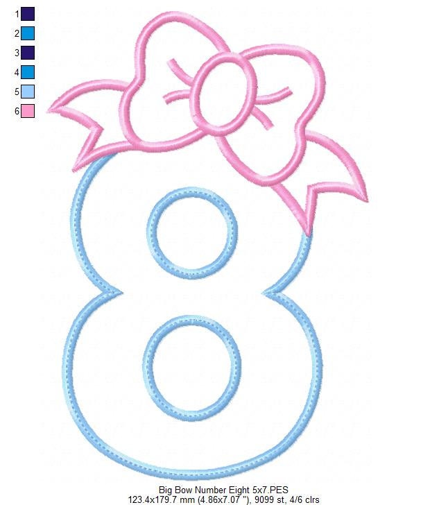 Big Bow Number 8 Eight 8th Birthday Applique 4x4 5x7 6x10 | Etsy