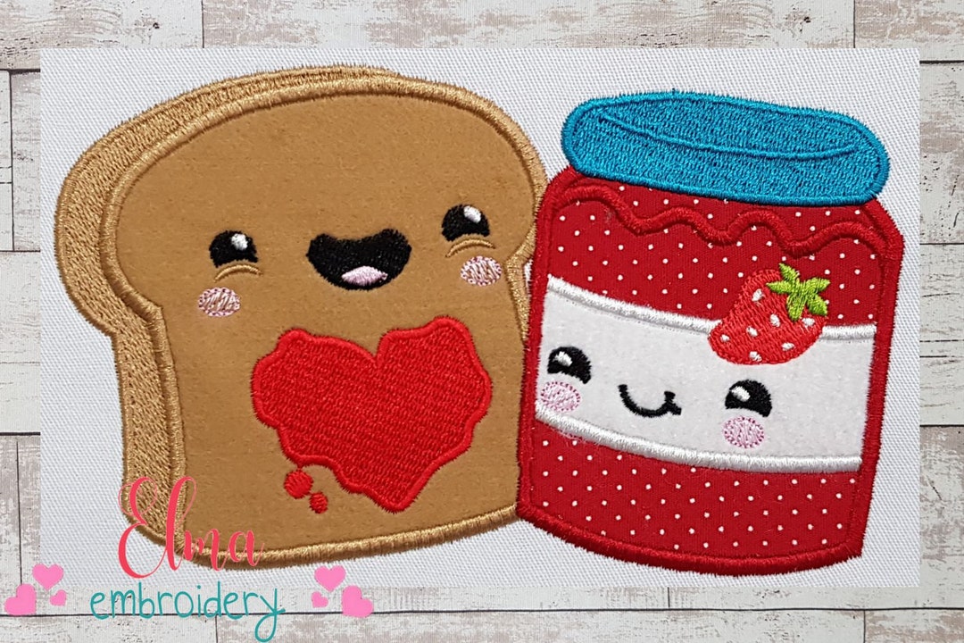 Happy Bread and Jam - Applique - Kitchen Embroidery - 4x4 5x4 5x7 5x8 ...