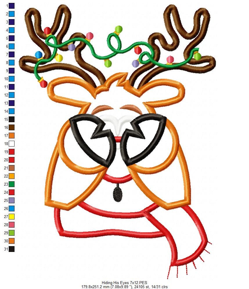 Rudolph Reindeer Face and Hiding His Eyes Applique 4x4 5x5 - Etsy