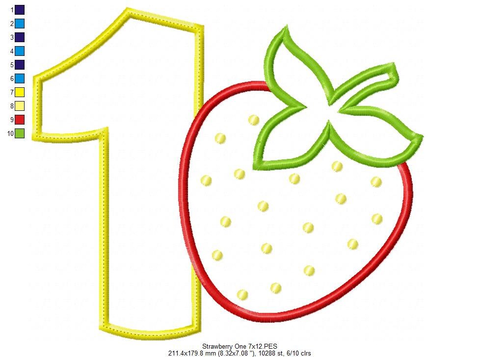 Strawberry Number 1 One 1st Birthday Applique Embroidery - Etsy
