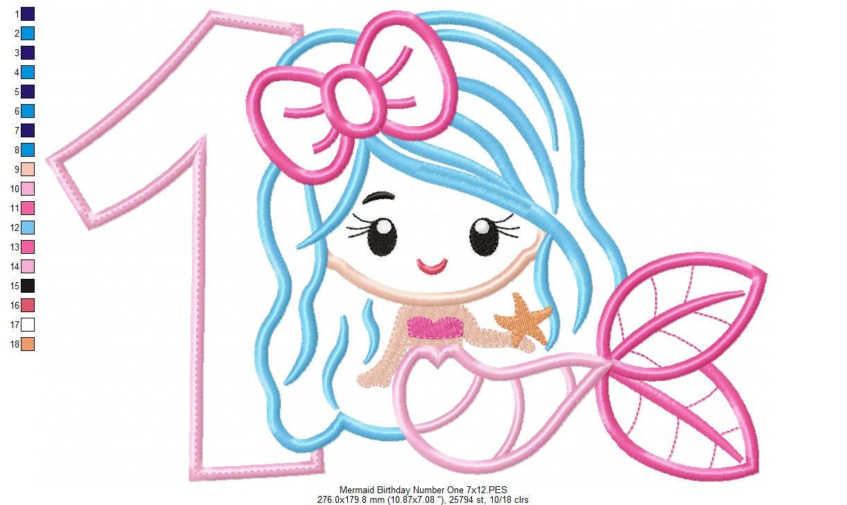Mermaid Number 1 One 1st Birthday Applique 5x7 5x8 6x10 - Etsy UK