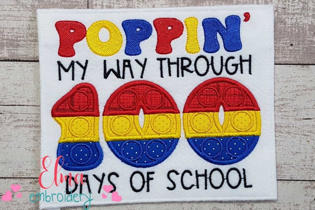 100 Days of School Applique Embroidery Design (digital Download) - Etsy