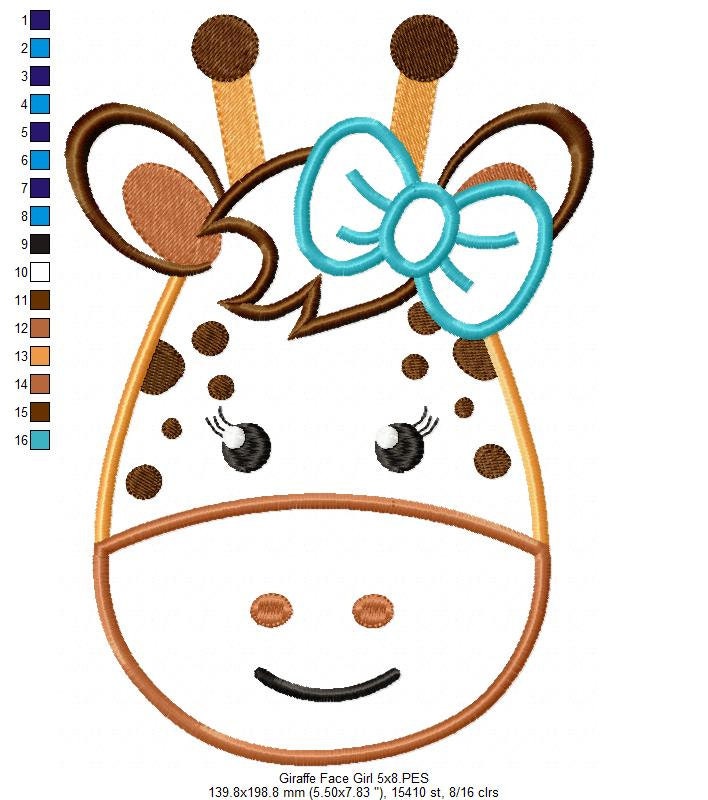Giraffe Face Girl Machine Embroidery Design Applique | Etsy