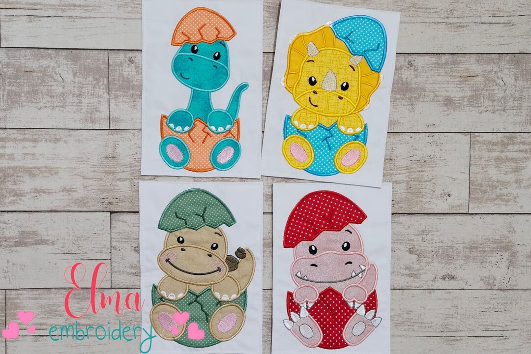 Four Baby Dinosaurs in the Egg Machine Embroidery Design Applique ...