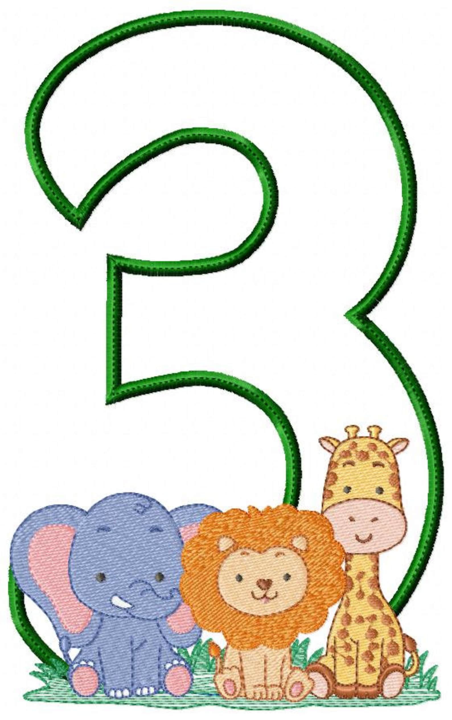 Safari Number 3 Three 3rd Birthday Applique Embroidery 5x7 - Etsy