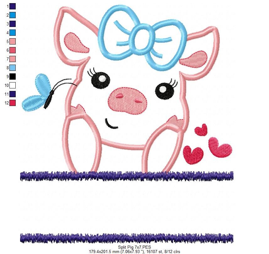 Slipt Pig Machine Embroidery Design Applique Embroidery - Etsy