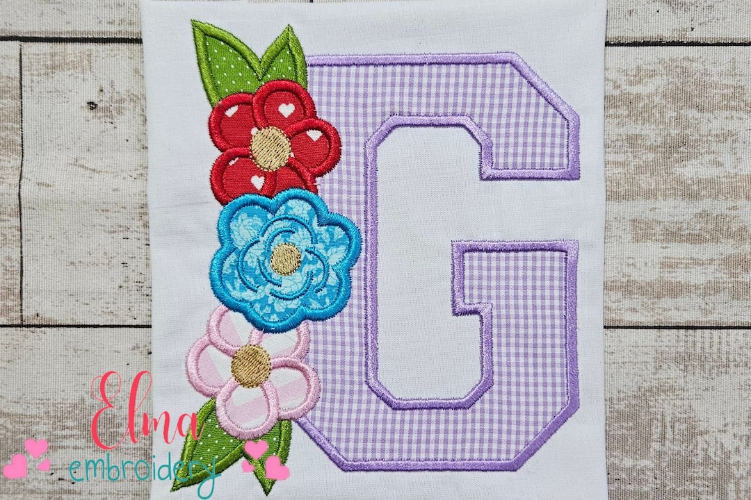 Monogram G and Flowers - Applique Embroidery - 4x4 5x5 6x6 7x7 ...