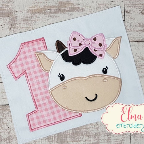 Cow Girl Number 1 One 1st Birthday Applique Embroidery 4x4 - Etsy