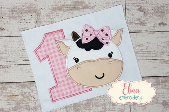 Cow Girl Number 1 One 1st Birthday Applique Embroidery 4x4 - Etsy
