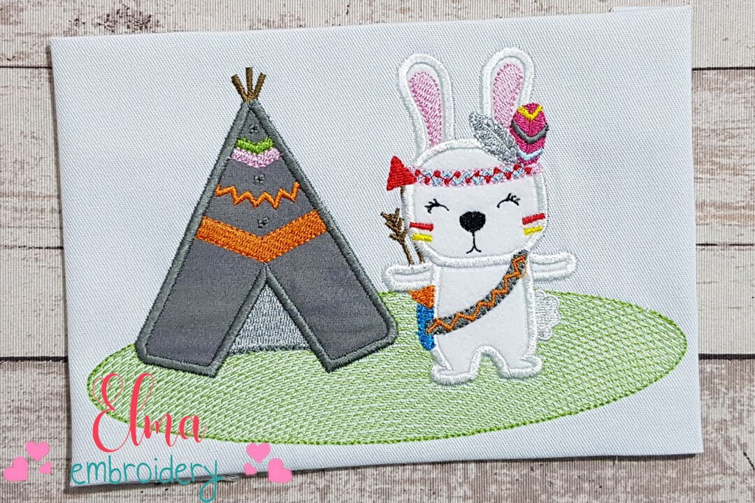 Indian Boho Bunny and Tee Pee - Machine Embroidery Design - Applique ...