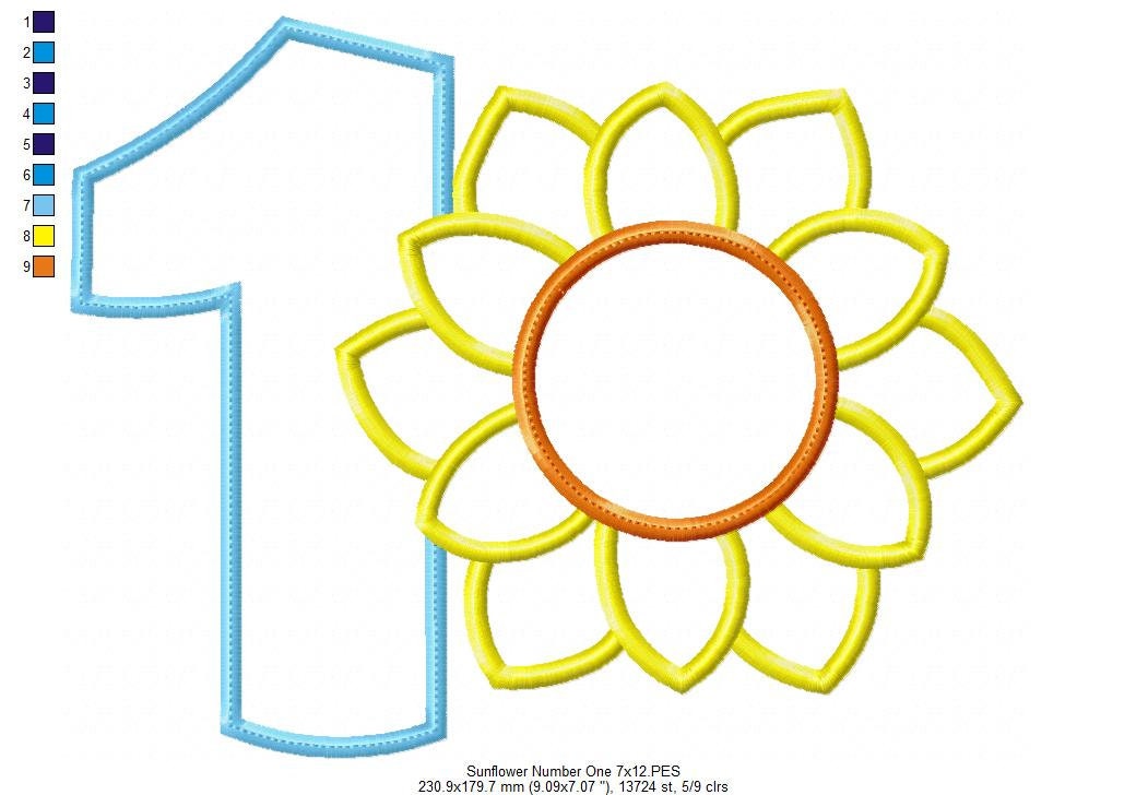 Sunflower Number 1 One 1st Birthday Applique Embroidery - Etsy