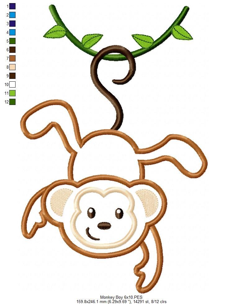 Monkey Machine Embroidery Design Applique Embroidery - Etsy