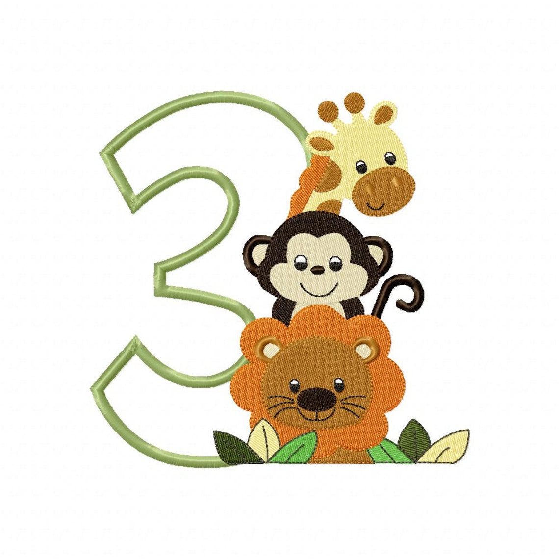 Safari Number 3 Three 3rd Birthday Applique Embroidery 4x4 - Etsy UK