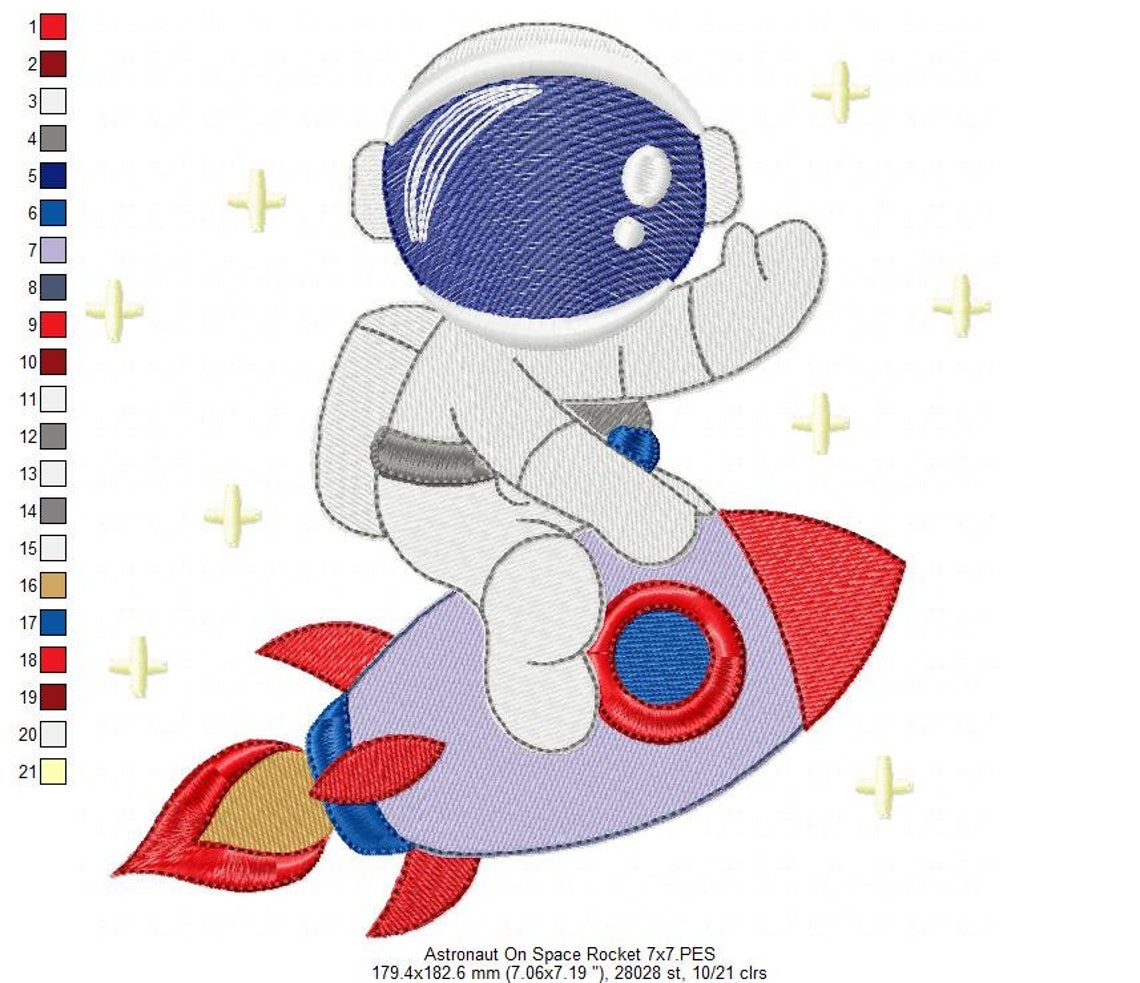 Astronaut on Rocket Fill Stitch Machine Embroidery Design (digital ...