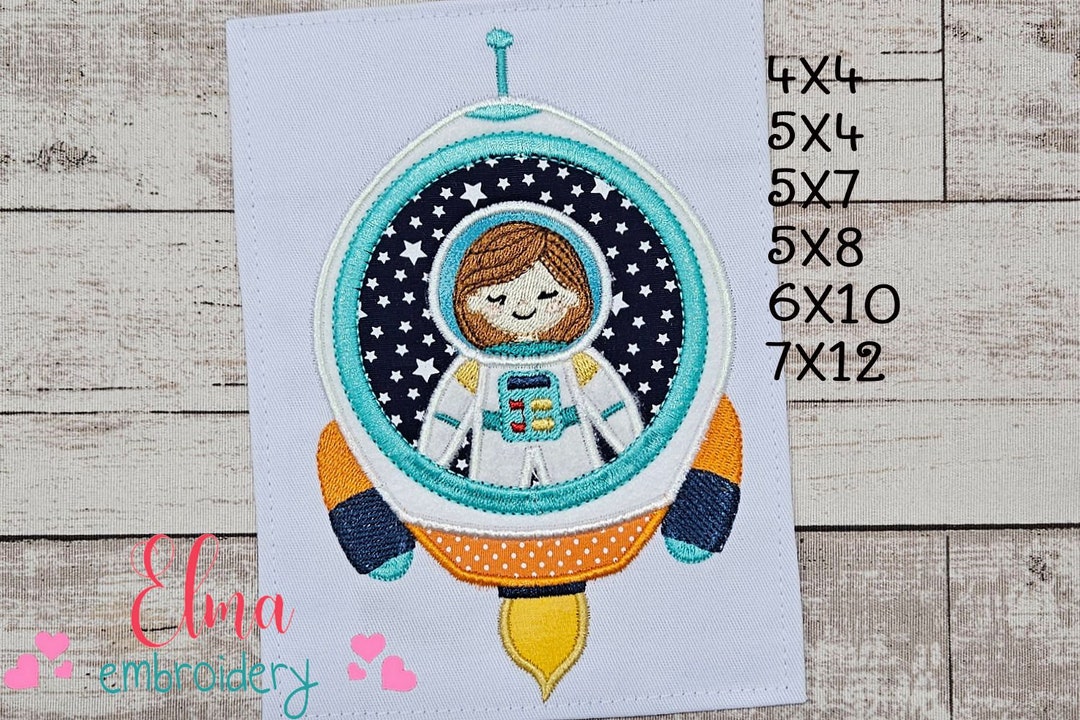 Astronaut Space Rocket Girl - Applique - 4x4 5x4 5x7 5x8 6x10 7x12 ...
